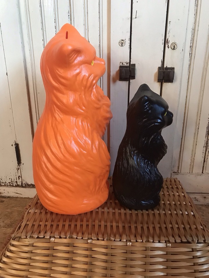 Halloween Black And Orange Cats Scary Yellow Eyes PAIR Blow Mold ...