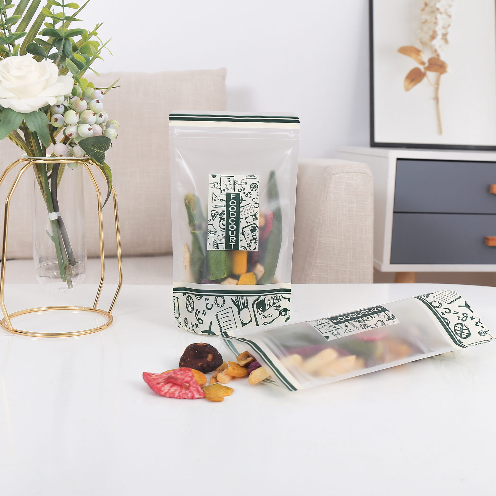 Matte Frosted Print Design Stand Up Resealable Reclosable Food ...