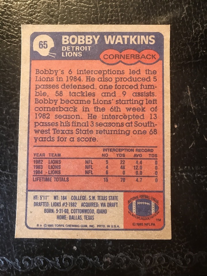 1985 Topps Bobby Watkins & Mike Cofer. Detroit Lions | eBay
