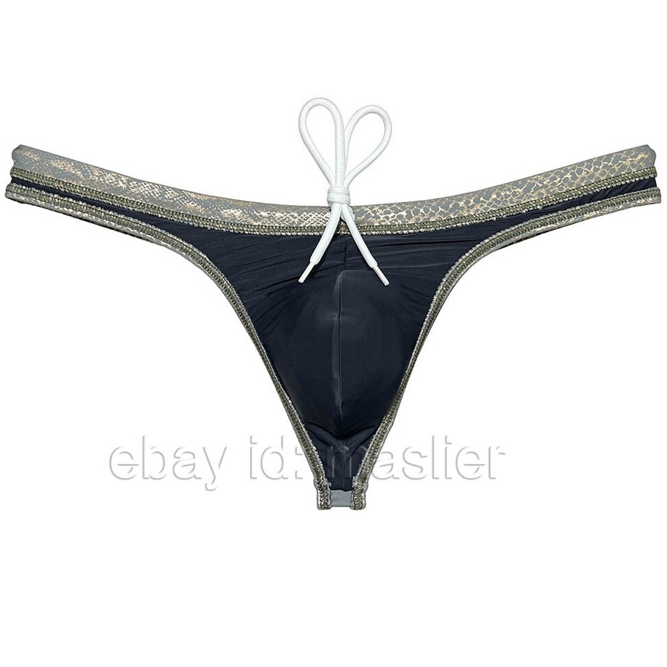 Men's Shining Bikini Swim Thong Drawstring Swimwear Trunks Bulge Pouch ...