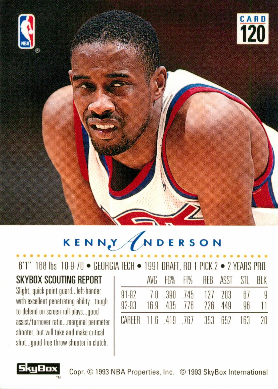 1993 NEW JERSEY NETS NBA Card KENNY ANDERSON Skybox | eBay