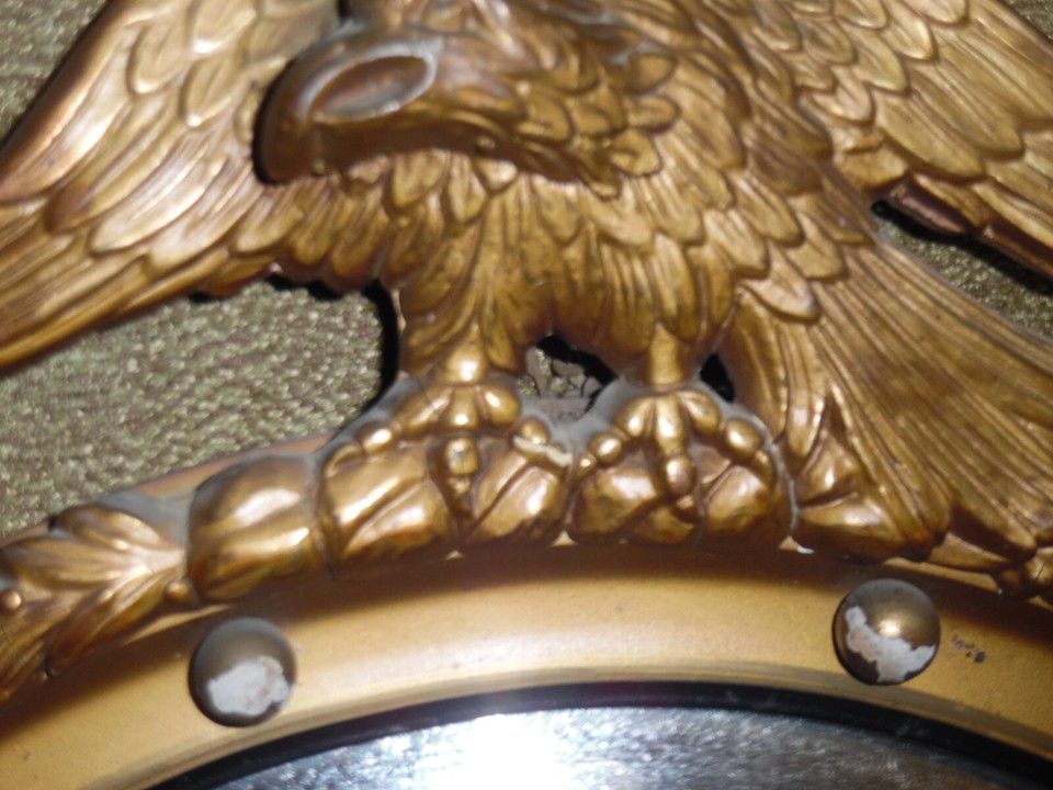 Antique Federal Style Gold Wood Eagle Frame Convex Bullseye Mirror - 28 ...