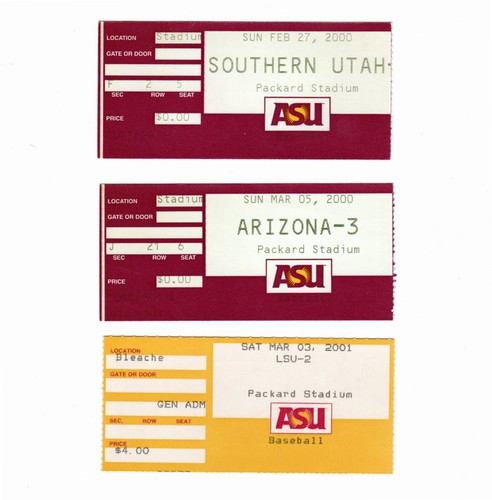 ASU Arizona State Ticket Stub LOT Baseball 2000 Arizona Southern Utah ...