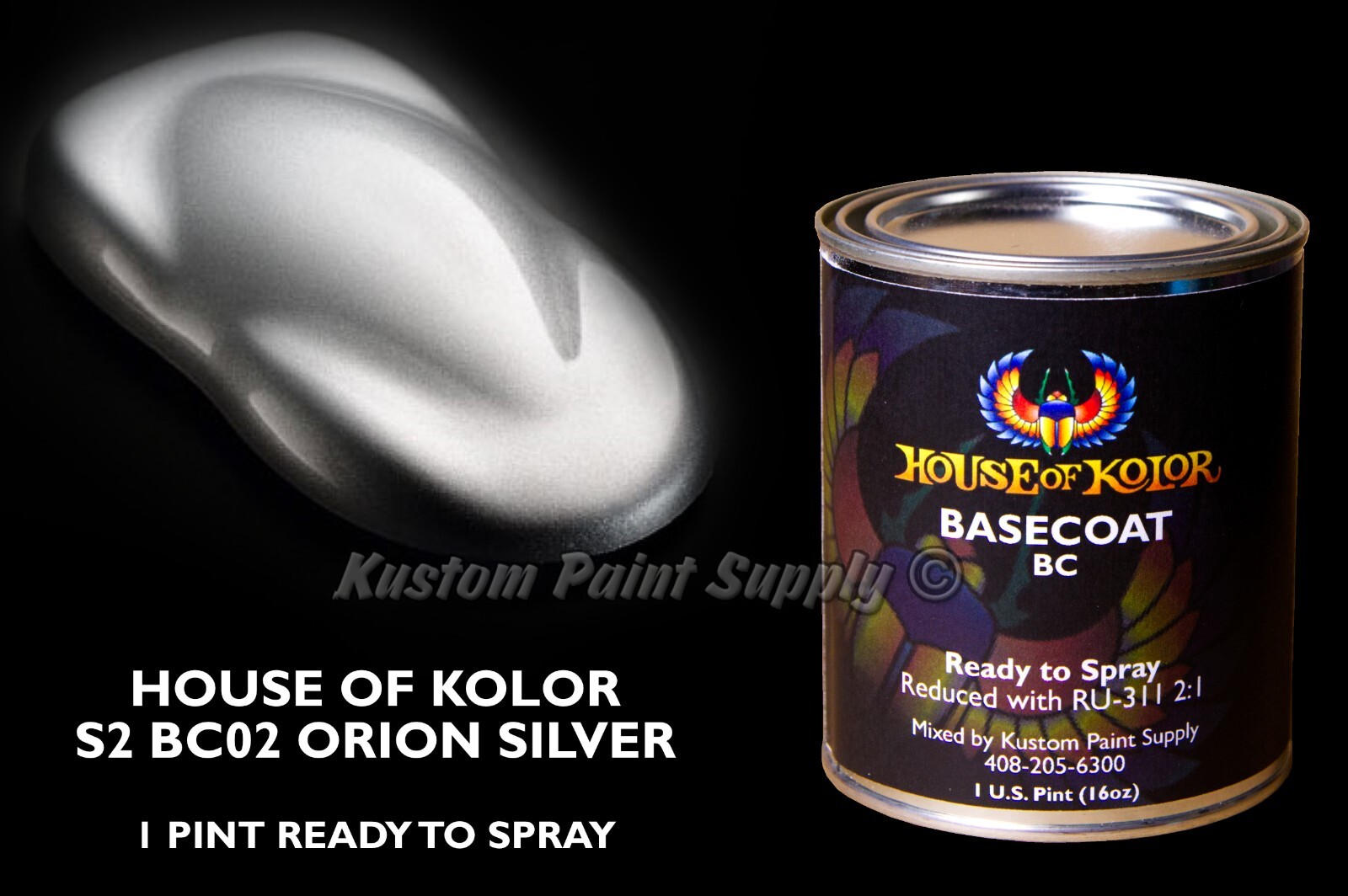Orion Silver Basecoat BC02 House of Kolor 1 Pint Can Ready to Spray or ...