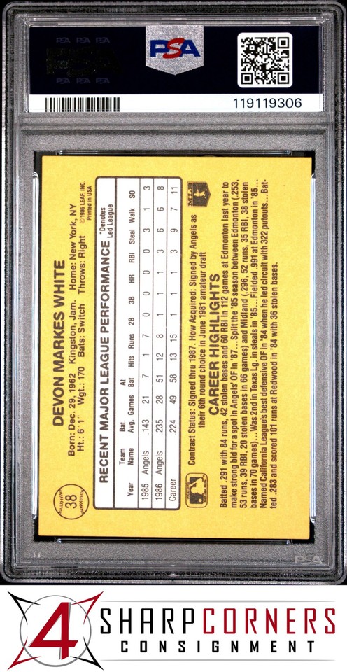 1987 DONRUSS #38 DEVON WHITE RC RATED ROOKIE ANGELS PSA 10 | eBay