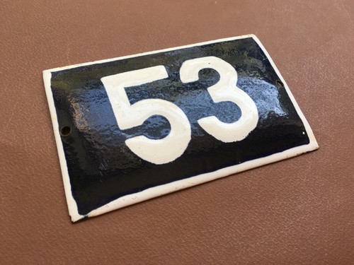 ANTIQUE VINTAGE ENAMEL SIGN HOUSE NUMBER 53 BLACK DOOR GATE STREET SIGN ...