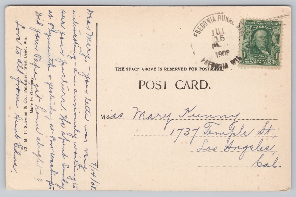 Posted 1908 Fredonia, Wisconsin WI Lake Scene Postcard Rural Sta ...