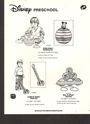 1988 VINTAGE AD SHEET #1366- MATTEL TOYS - DISNEY PRESCHOOL - STACKING ...