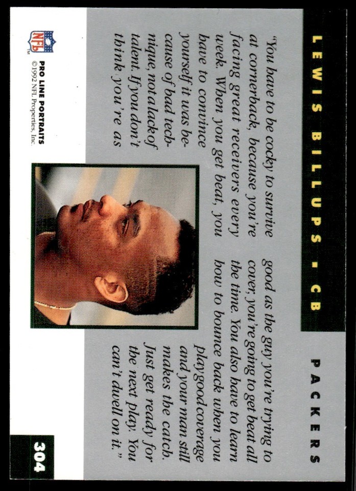 1992 Pro Line Football Card Lewis Billups Green Bay Packers #304 | eBay