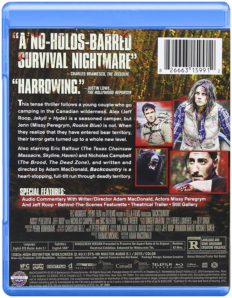 Backcountry (Blu-ray) Missy Peregrym Jeff Roop Nicholas Campbell Eric ...