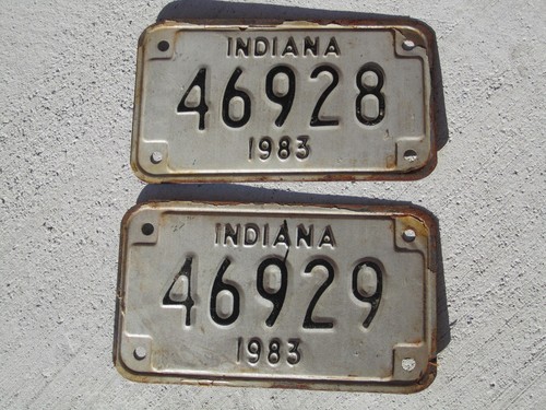 2- 1983 INDIANA IN MOTORCYCLE MC LICENSE PLATES CONSECUTIVE NUMBERS | eBay