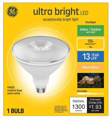 GE ultra bright LED PAR38, 16 watts, 1300 lumens, Dimmable, Indoor and ...