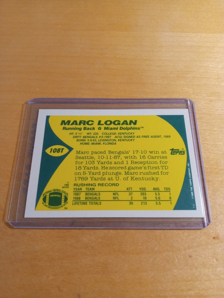 1989 Topps #108 MARC LOGAN Miami Dolphins ROOKIE Football Card, RB, TB ...