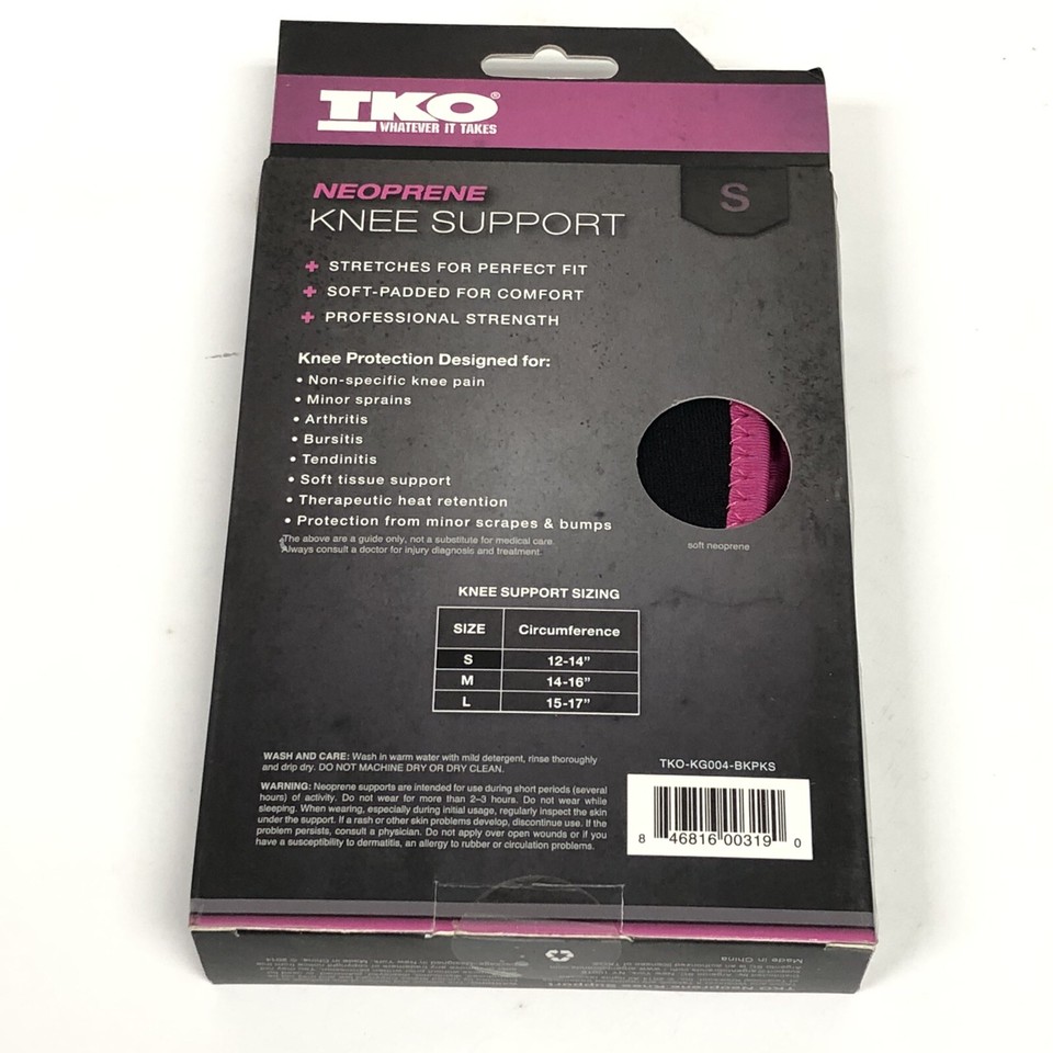 TKO Small Neoprene Knee Support Brace Thermal Sleeve Pink & Black New ...