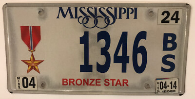 MS BRONZE STAR MEDAL license plate Military Veteran Vet WW2 Vietnam ...