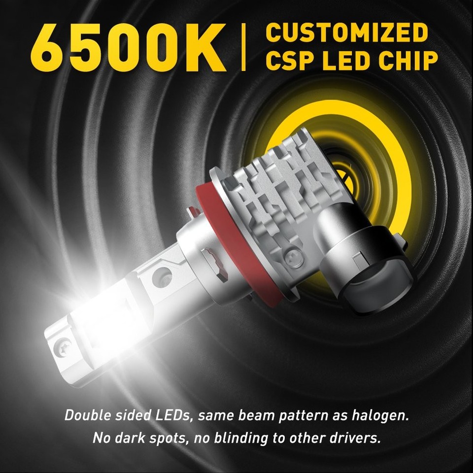 Pack of 2 H8/H9/H11/ LED Bulbs Combo 6500k Super Bright Cool White Plug ...