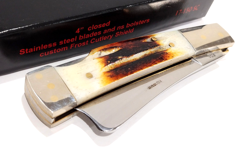 Frost Cutlery 2nd Cut Buck Bone Lockback Straight Razor Folding Pocket ...