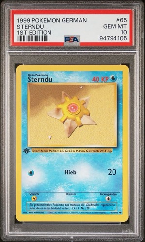 1999 Pokemon GERMAN 1st Edition Base Set Sterndu-Staryu 65/102 PSA 10 ...