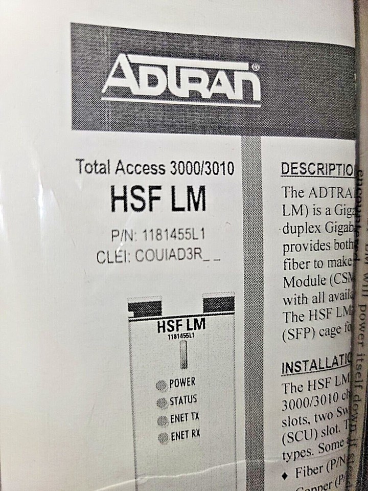 ADTRAN, 1181455L1, COUIAD3RTA, REV-G, TA3000 HIGH SPEED FIBER CARD, NEW ...