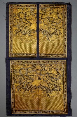 Fine Antique Chinese Gold Thread Silk Embroidered Rank Badge Set For ...