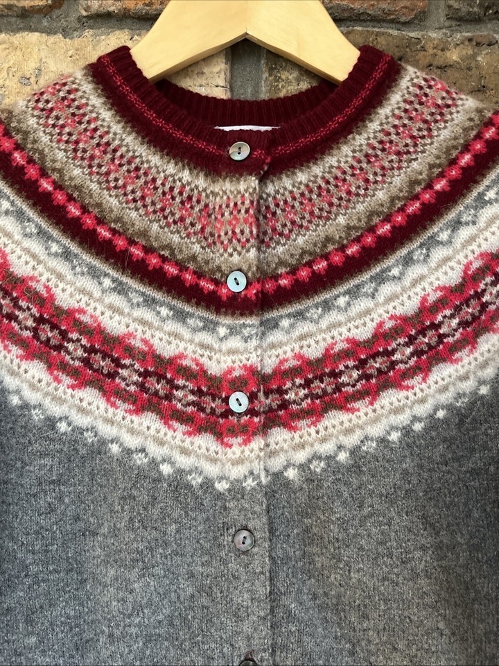 Eribe Alpine Greyberry Maroon Grey Fairisle Wool Cardigan Sweater Size ...