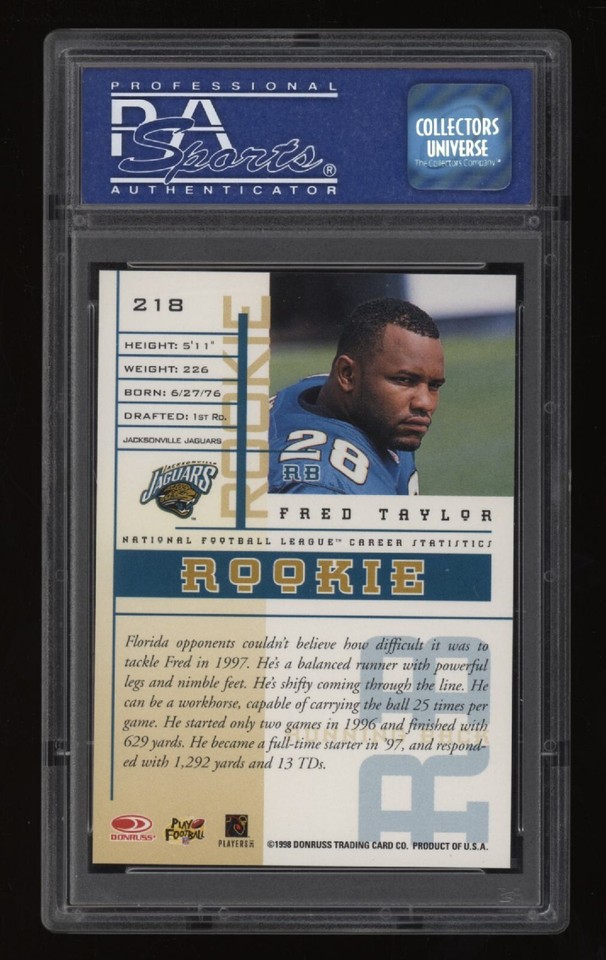 1998 Fred Taylor PSA 10 Leaf Rookies & Stars Rookie Rc #218 *NICE ...