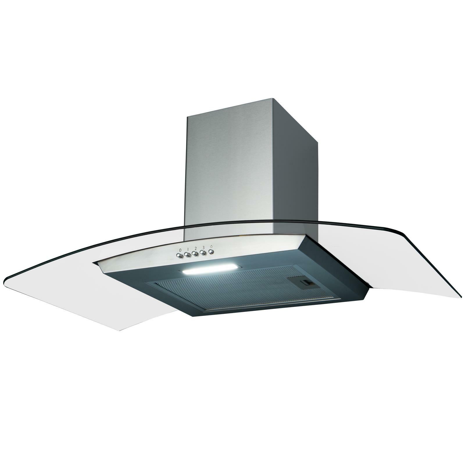 SIA CGH110SS 110cm Stainless Steel Curved Glass Cooker Hood Extractor ...