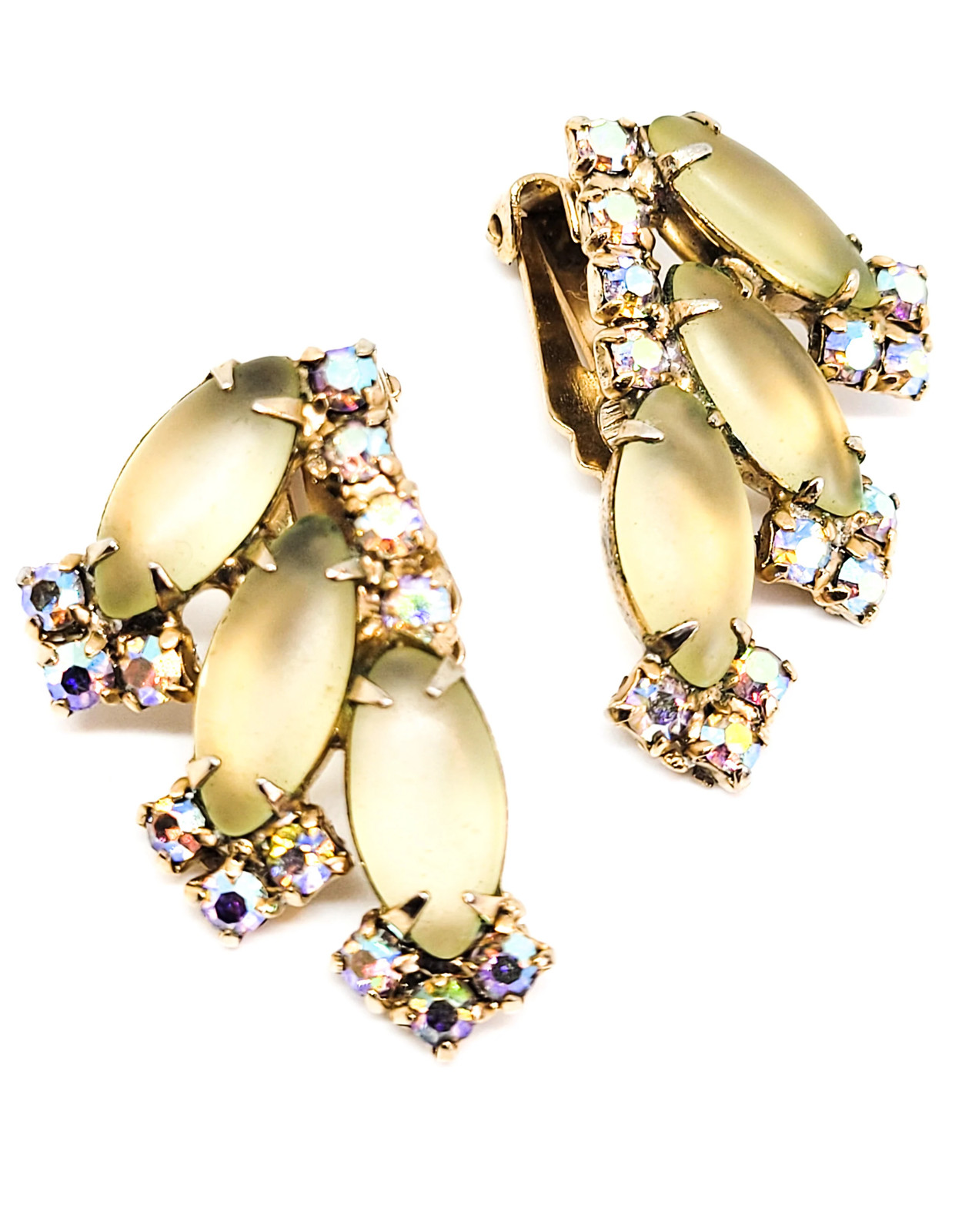 Frosted Navette Aurora Borealis rainbow rhinestone vi… - Gem