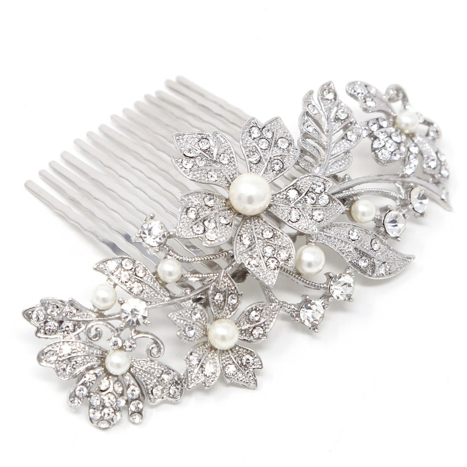 beautiful elegant wedding bridal hair comb Ivory Color pearl and ...