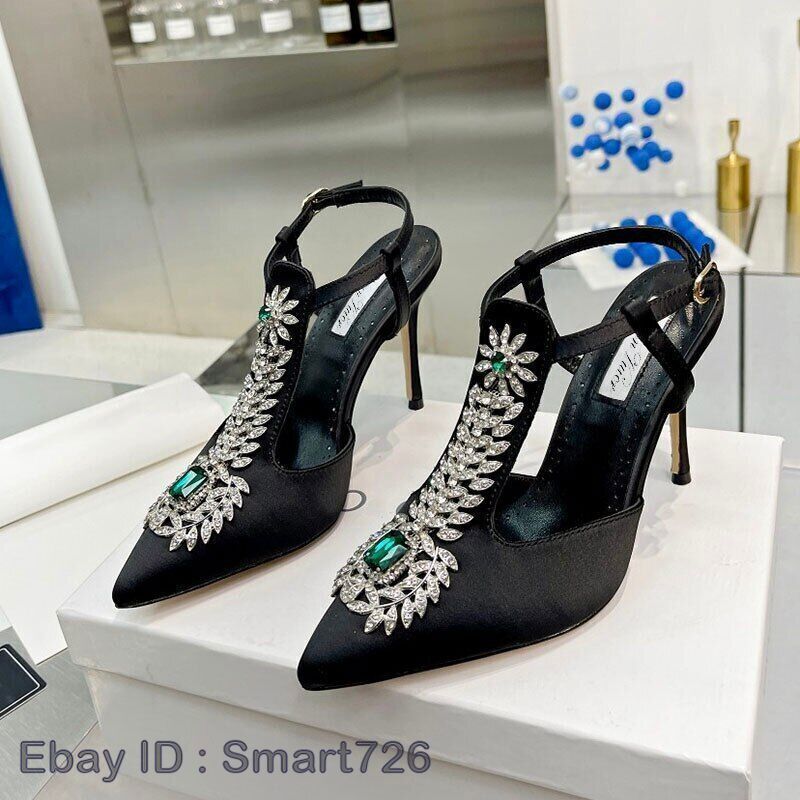 Women Rhinestone Pointed Toe High Heels Stiletto Sandals Pumps Wedding ...