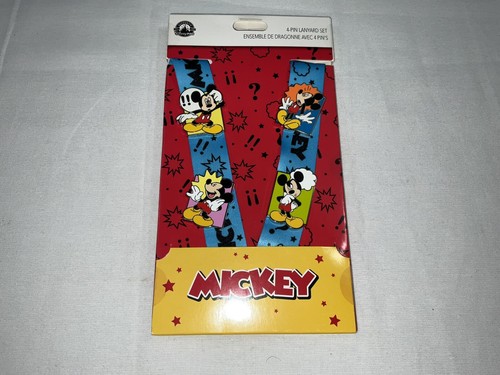 MICKEY MOUSE Disney Pin set of 4 pins on LANYARD Starter Set New | eBay