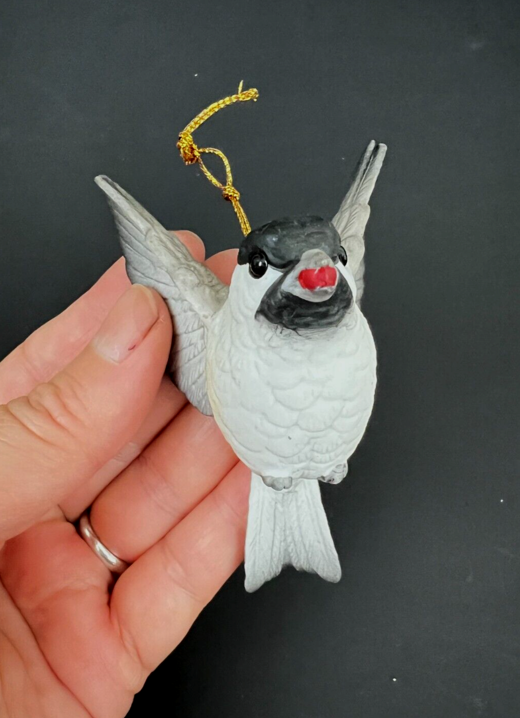 Signed Andrea by Sadek Ceramic Chickadee Bird Christmas Ornament w Holder Stand | eBay