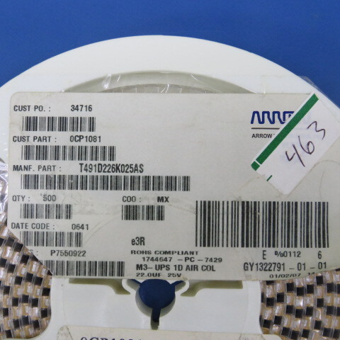 KEMET T491D226K025AS Qty of 325 per Lot CAP SMT 7343-31 TANT 22UF 25V ...