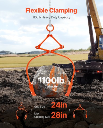 VEVOR 24in Stone Lifting Tongs 2 Claw Steel Rock Tongs Swivel Log ...