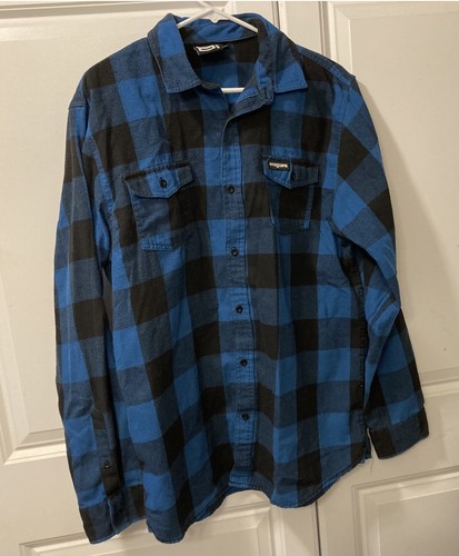 Mtn Ops Co Men's Large Flannel Shirt Button Front L Blue & Black | eBay
