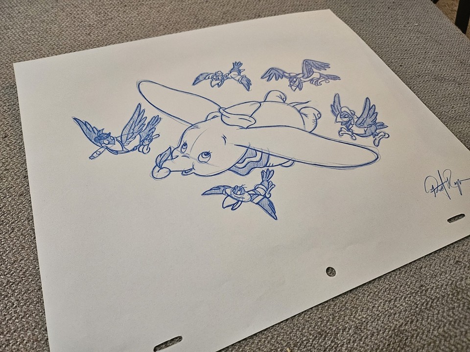 Disney Dumbo flying with Crows Drawing/Sketch Animation Art Handmade ...