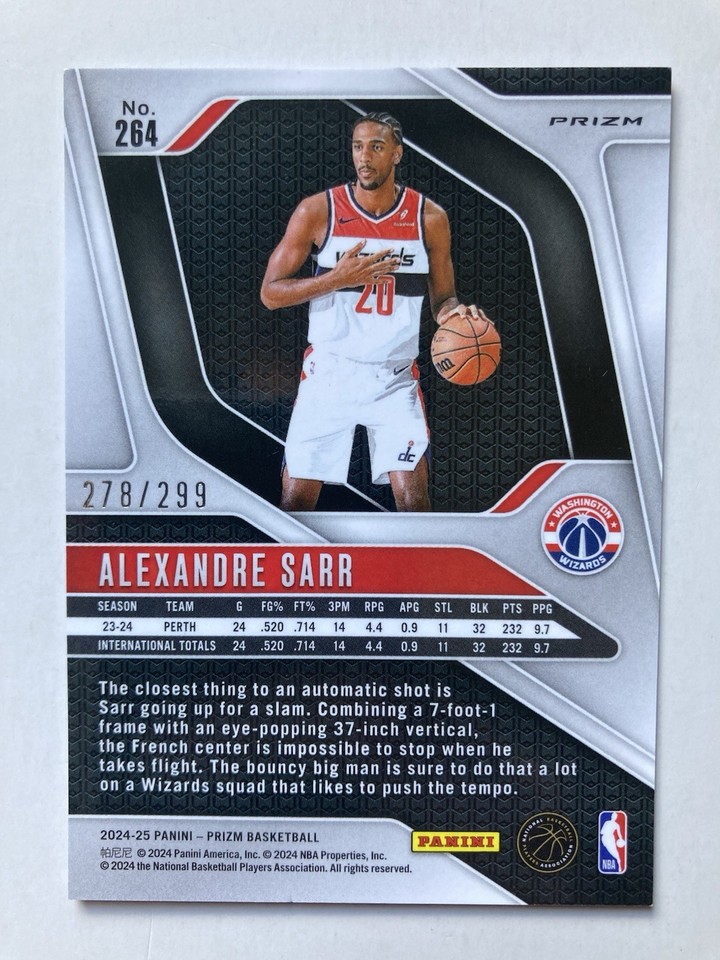 Alexandre Sarr 2024-25 Panini Prizm Red Seismic /299 #264 RC | eBay