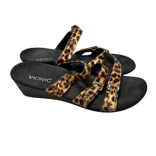 Vionic DWYN Orthaheel Womens Sz 10 Wedge Leopard Slide Casual Flip Flop ...
