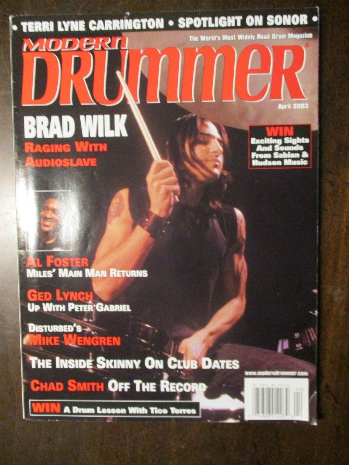 MODERN DRUMMER MAGAZINE APRIL 2003 BRAD WILK AUDIOSLAVE AL FOSTER GED ...