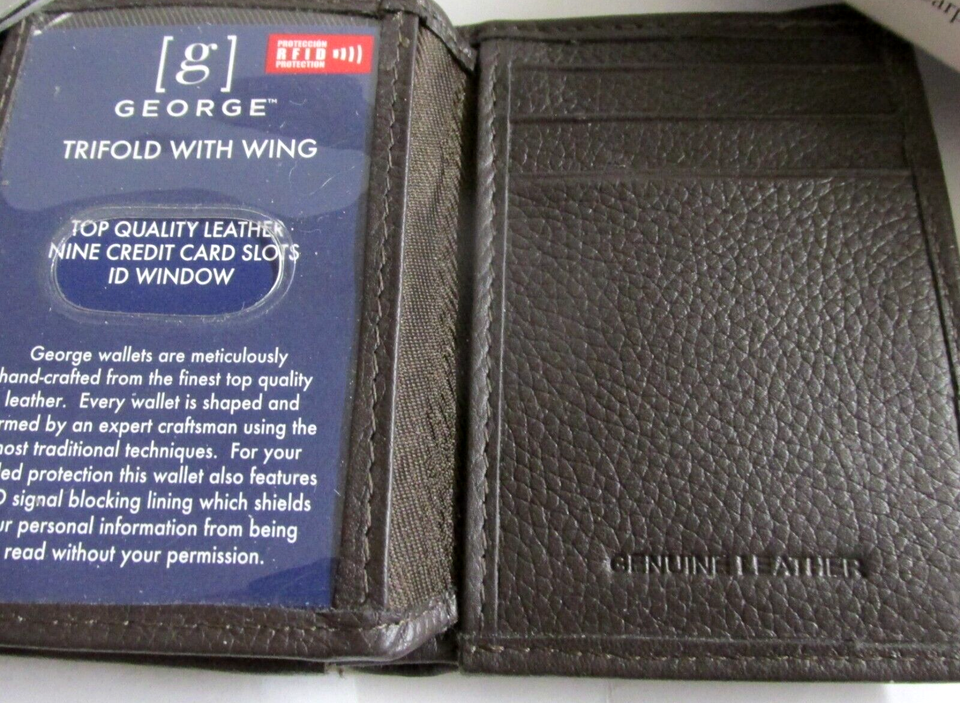 George Brown Leather Tri-Fold Wallet with Wing RFID Protected New ...