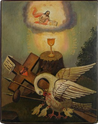ANTIQUE RUSSIAN HAND PAINTED ICON OF THE PELICAN ALLEGORY | eBay