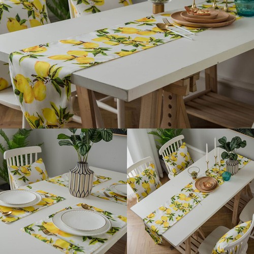 Yellow Lemon Print Table Runner Dining Tea Table Cloth Cover Placemat ...