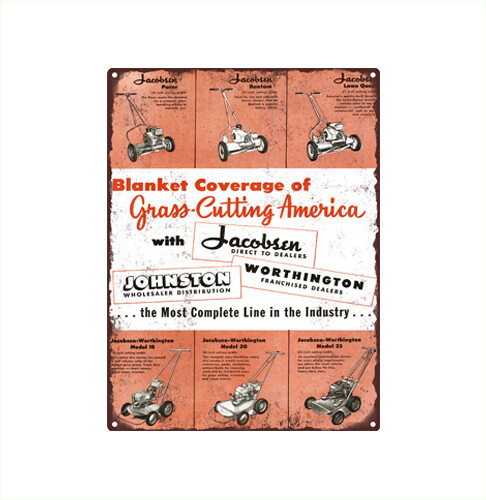 1951 Jacobson Johnson Worthington Lawn Mower Metal Sign 9x12" A159 | eBay