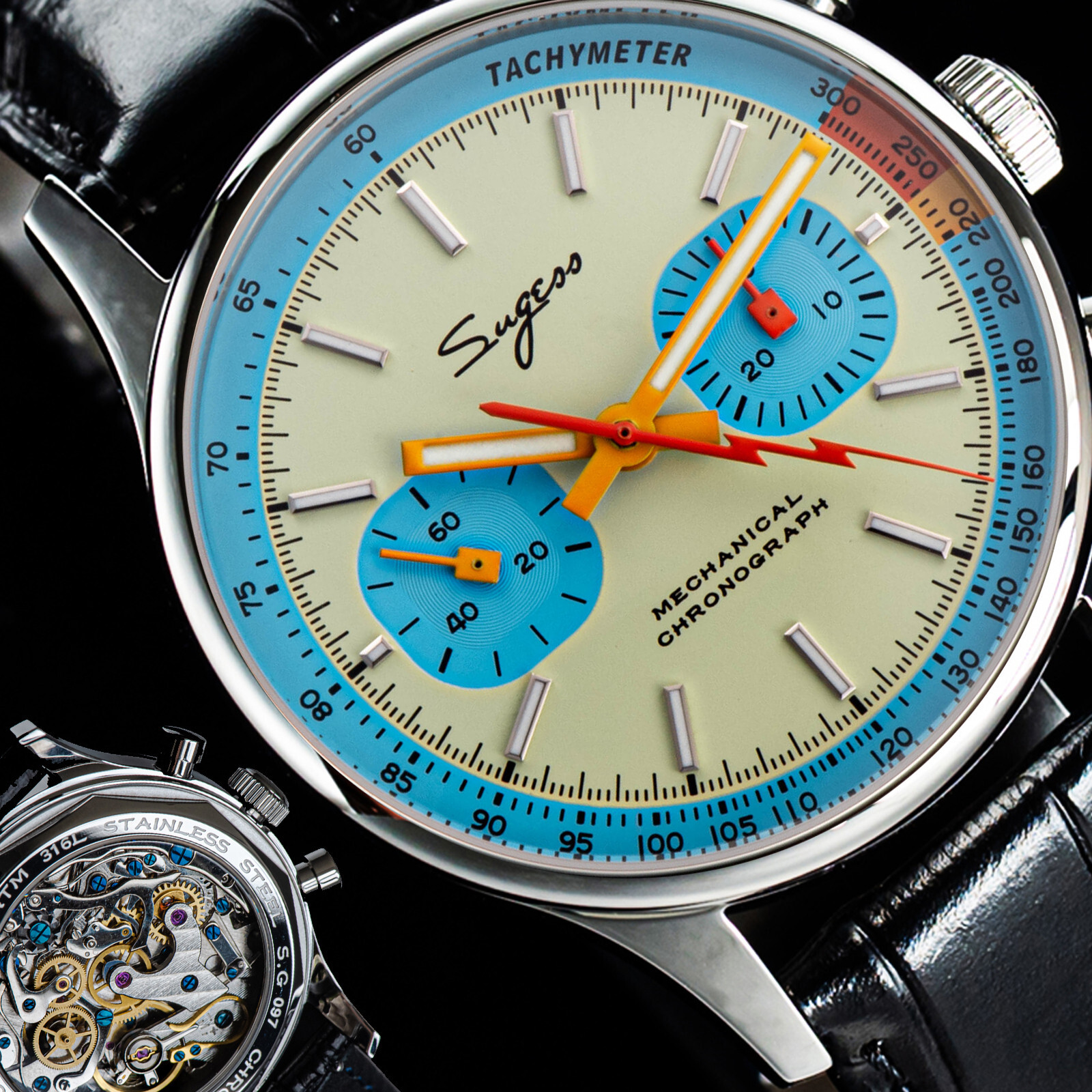 Sugess SWAN NECK x Exhibition case back Chrono Mens Watch SEAGULL 1963 ...