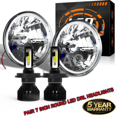 2Pc 7 inch Round LED Headlights HI-Lo Beam For Freightliner Coronado ...