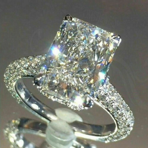 4Ct Radiant Lab Created Diamond Solitaire Engagement Ring 14K White ...