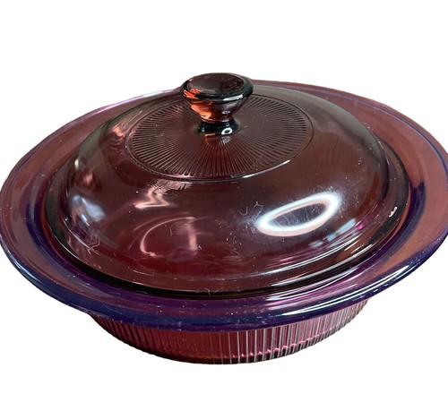 Visions CORNING WARE PYREX V31B RIBBED CRANBERRY 1 QT ROUND CASSEROLE ...