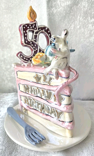 Blue Sky Clayworks Heather Goldminc 50th Birthday Cake Slice Tealight 2001 | eBay