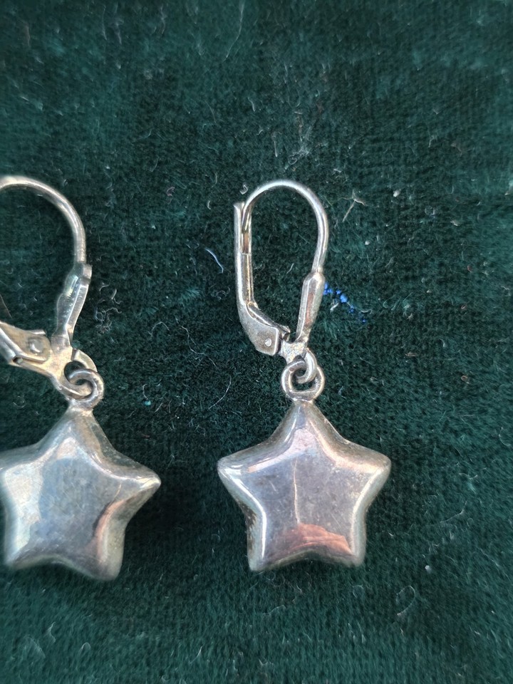 sterling silver puff star dangle earrings with lever-back closures. | eBay