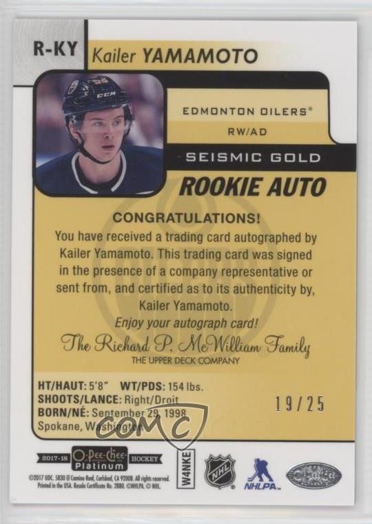 2017 O-Pee-Chee Platinum Rainbow Seismic Gold /25 Kailer Yamamoto #R-KY ...